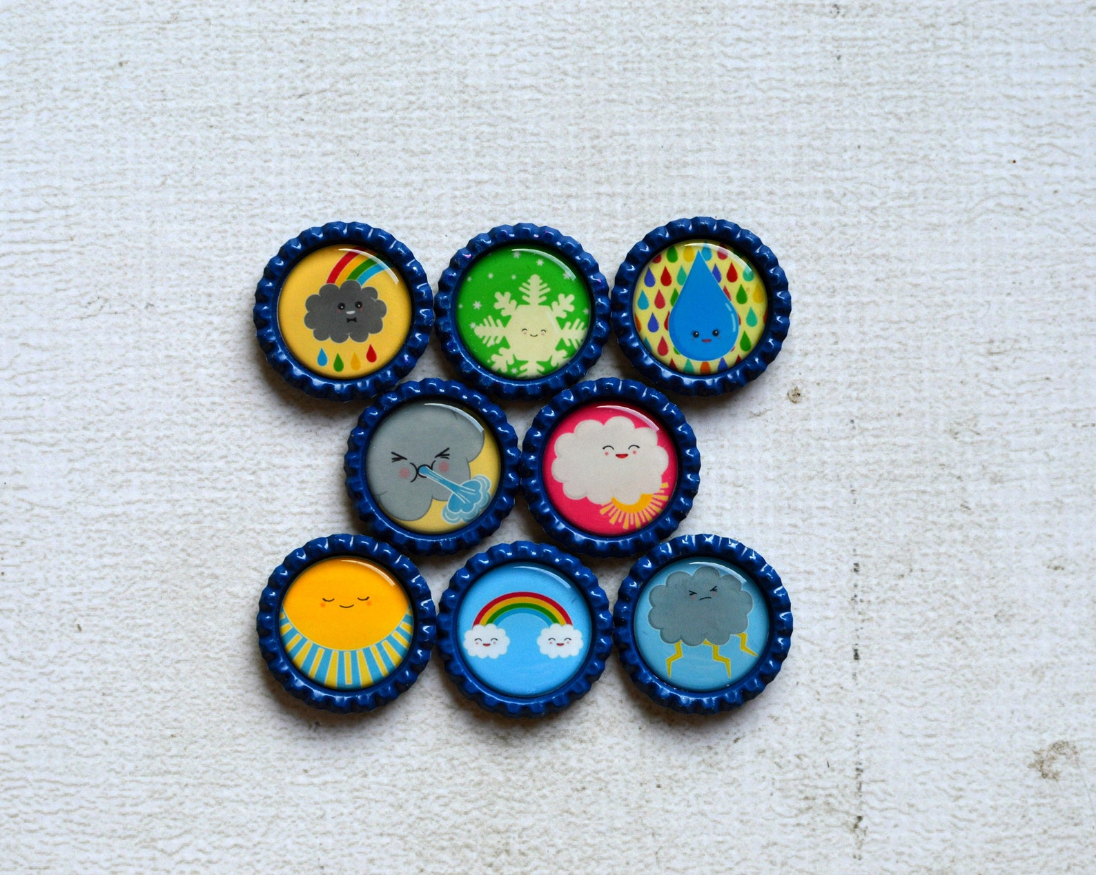 Weather Bottlecap Magnets- Learning Gift- Homeschool- Weather Seasons ...