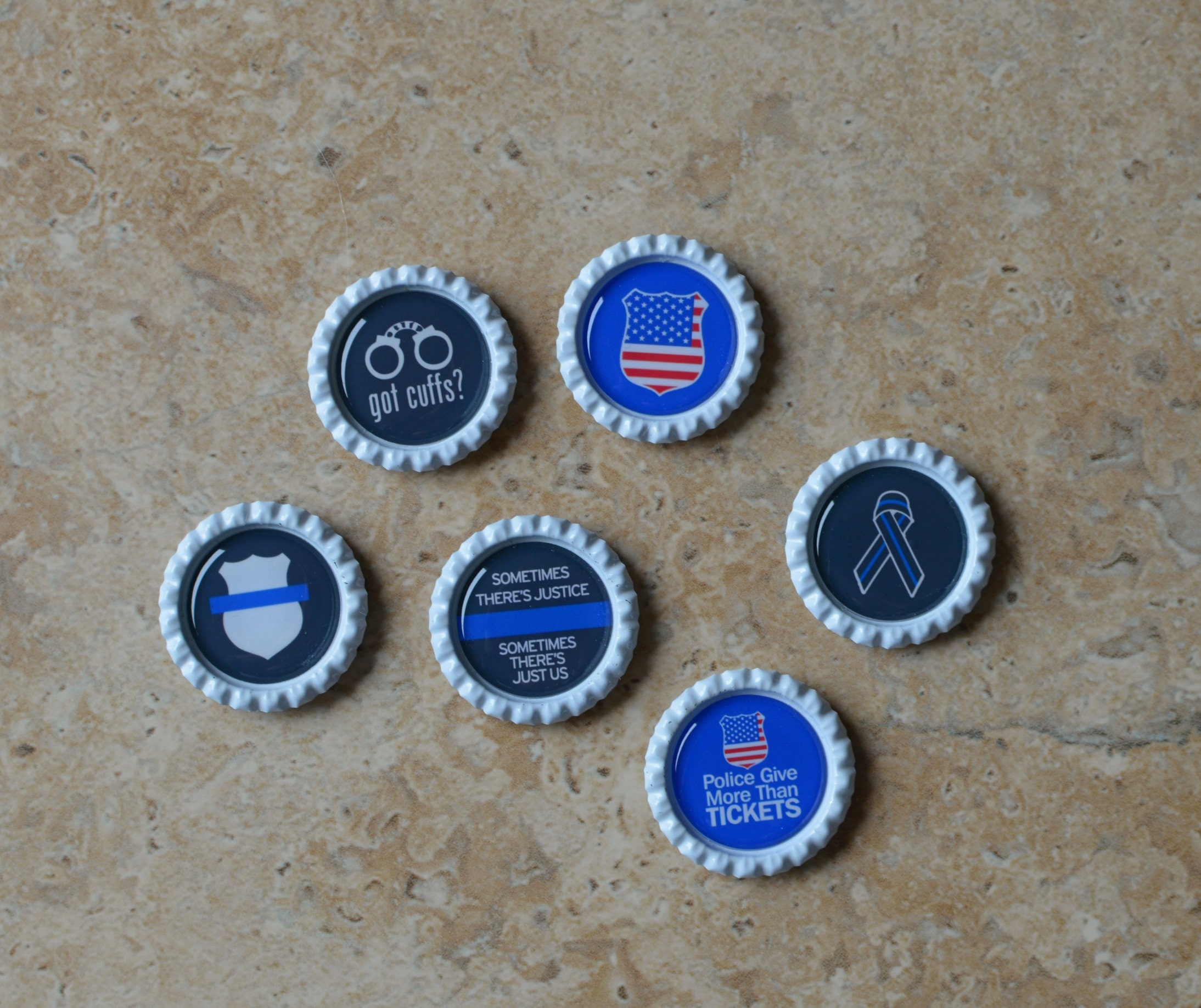 Police Support Magnets Thin Blue Line Bottlecap Magnets | Etsy