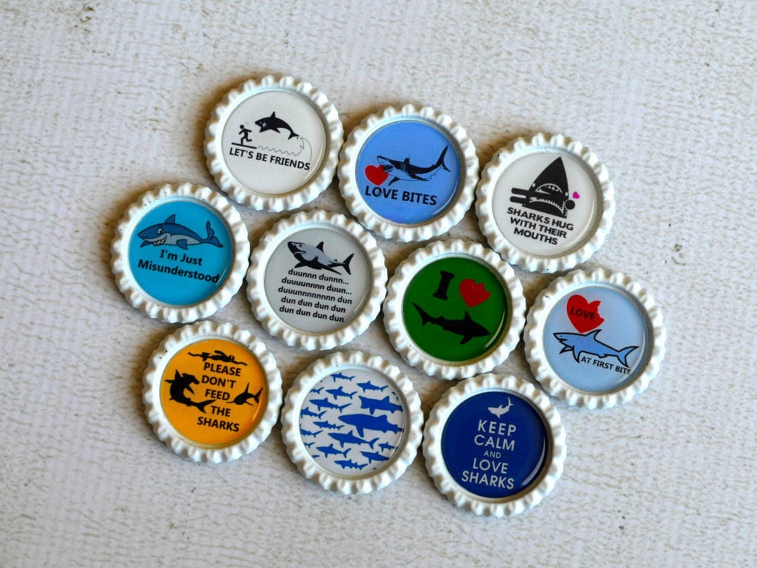 Funny Shark Bottlecap Magnets- Shark Lover- Shark Birthday- Shark Humor ...