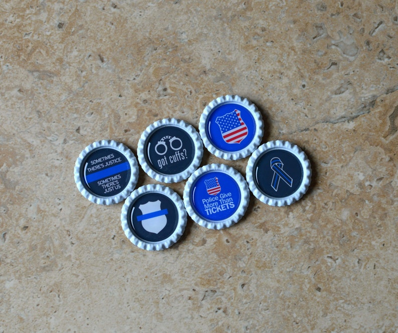 Police Support Magnets Thin Blue Line Bottlecap Magnets | Etsy
