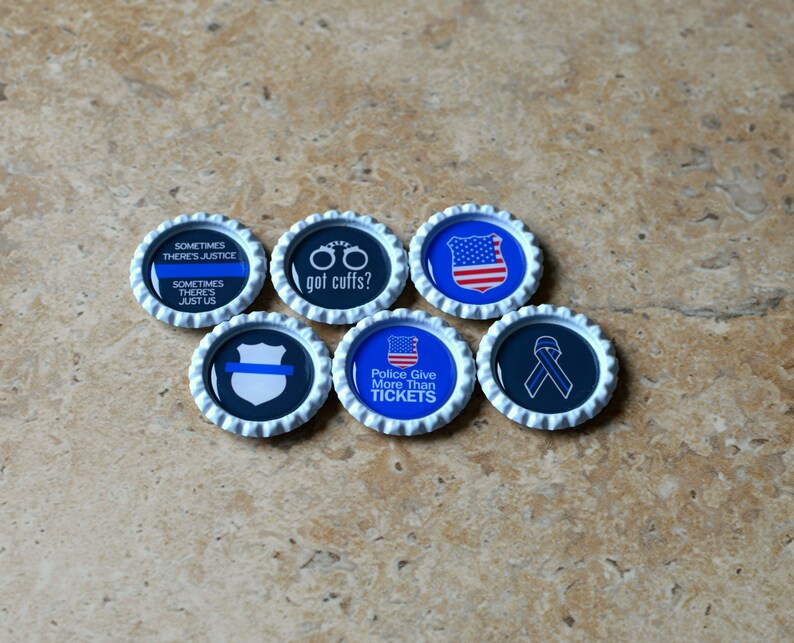 Police Support Magnets Thin Blue Line Bottlecap Magnets | Etsy