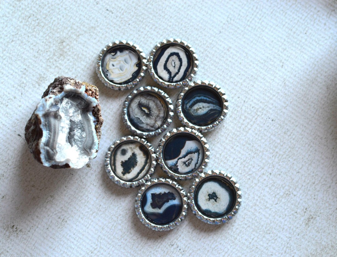 Agate, Geode Rock Bottlecap Magnets- Black and White Decor- Agate ...