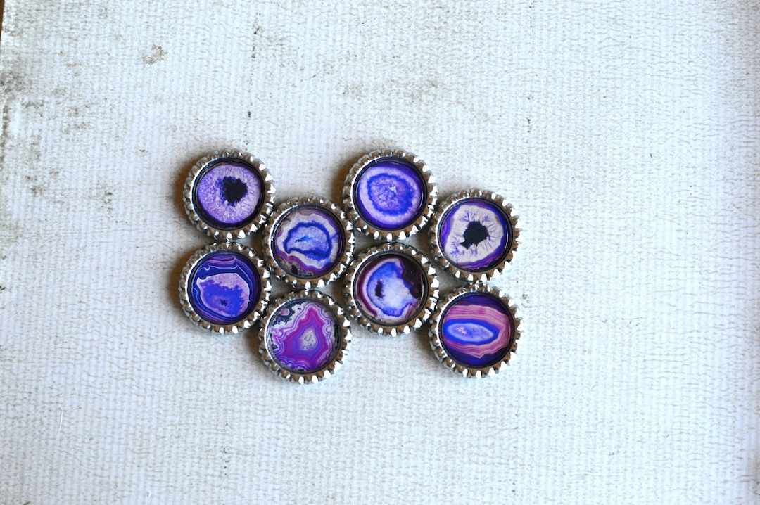 Purple Agate, Geode Bottlecap Magnets- Rock Decor- Purple Geode- Purple ...