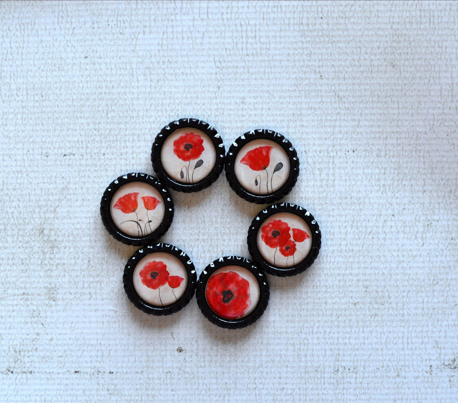 Poppy Bottlecap Magnets You Choose Red or Teal Poppy Magnets | Etsy