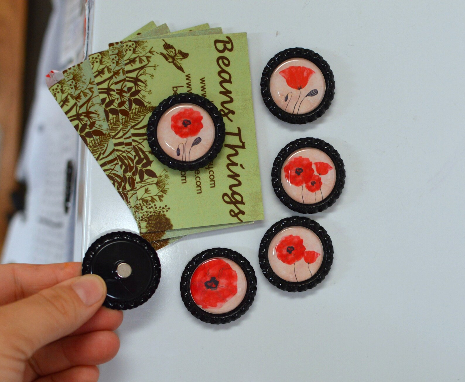 Poppy Bottlecap Magnets You Choose Red or Teal Poppy Magnets | Etsy