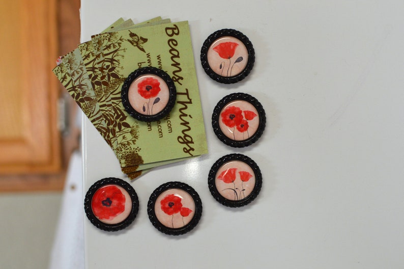 Poppy Bottlecap Magnets You Choose Red or Teal Poppy Magnets | Etsy