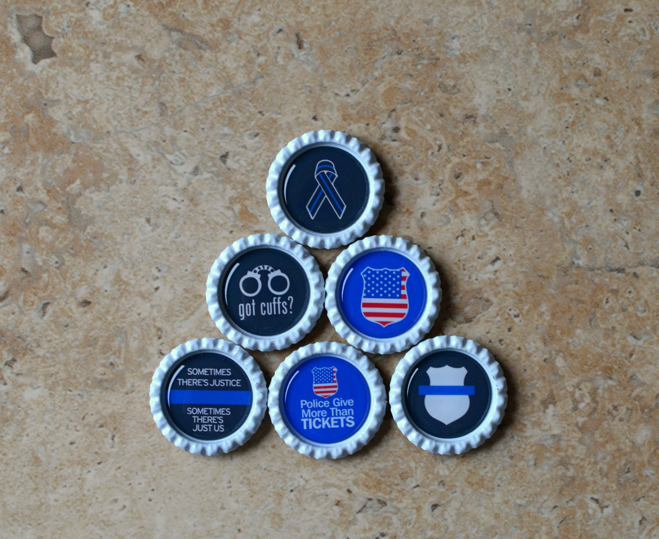 Police Support Magnets Thin Blue Line Bottlecap Magnets | Etsy