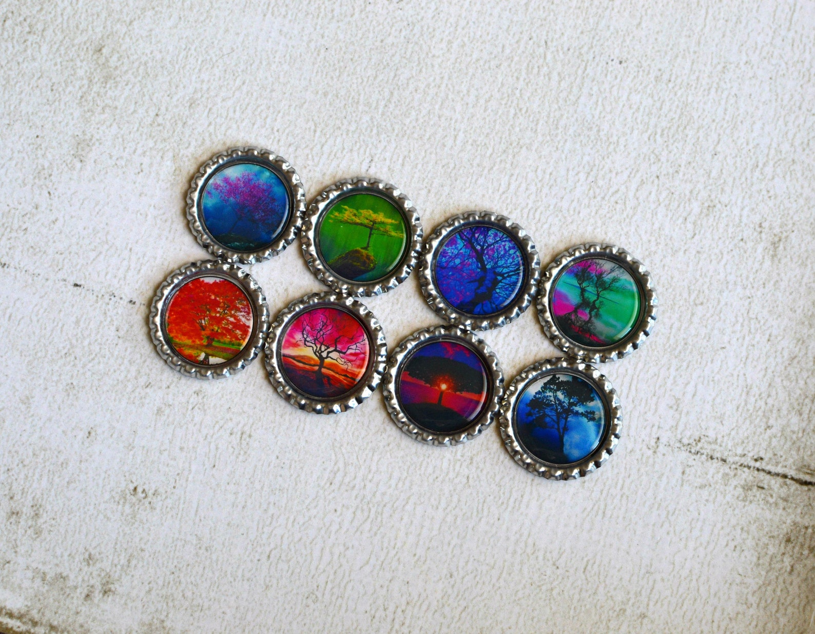 Tree Magnets Colorful Tree Decor Kitchen Magnets 8 Tree - Etsy