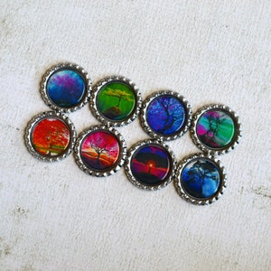 Tree Magnets- Colorful Tree Decor- Kitchen Magnets- 8 Tree Bottlecap ...