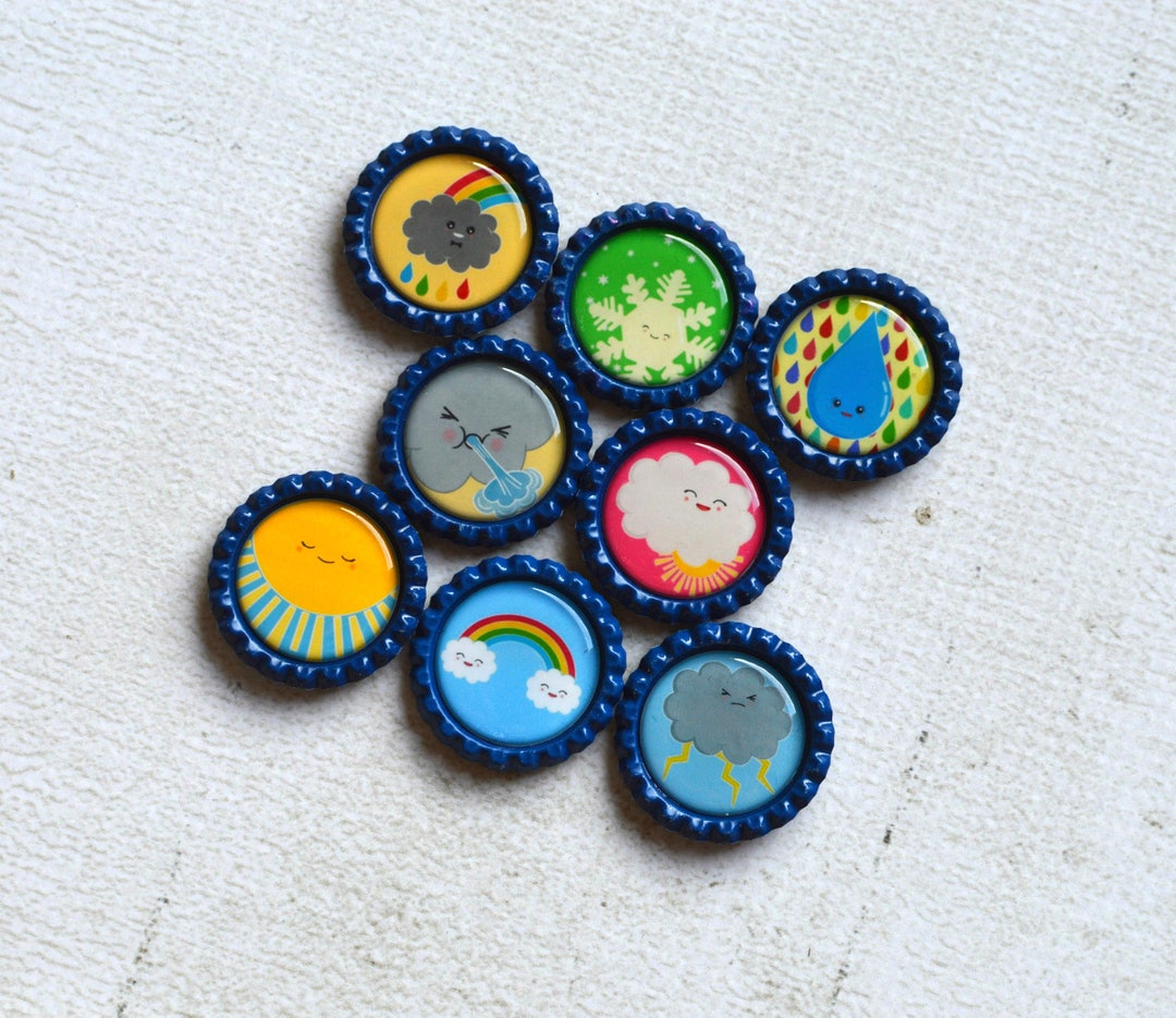 Weather Bottlecap Magnets- Learning Gift- Homeschool- Weather Seasons ...
