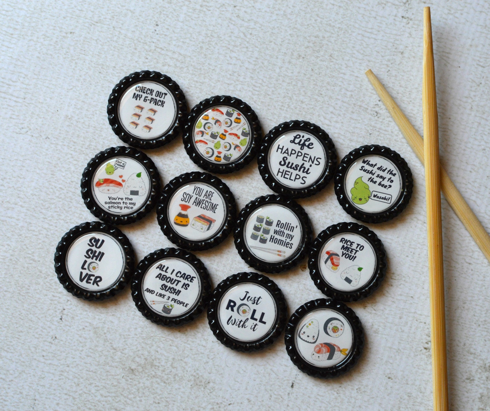 Sushi Bottlecap Magnets Food Gift Funny Sushi Magnets | Etsy