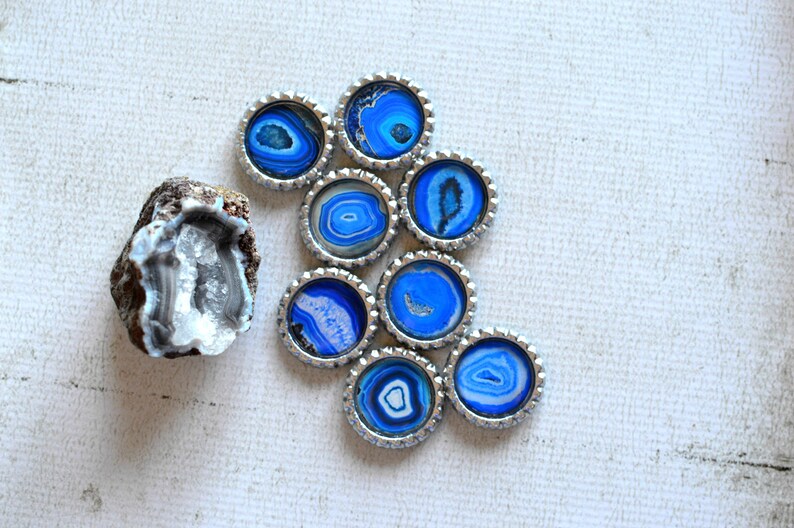 Blue Geode Agate Rock Bottlecap Magnets- Science Gift- Agate Slice ...