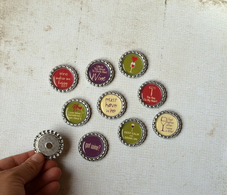 Wine Bottlecap Magnets- Kitchen Magnets- Funny Wine Gift- Wine Decor ...
