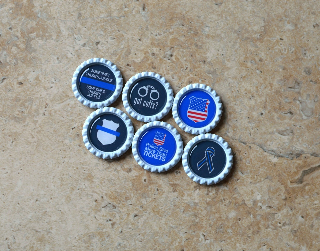 Police Support Magnets- Thin Blue Line- Bottlecap Magnets- Police ...