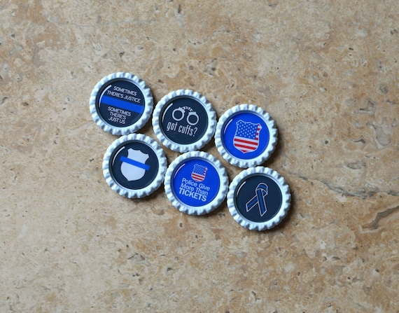 Police Support Magnets Thin Blue Line Bottlecap Magnets | Etsy