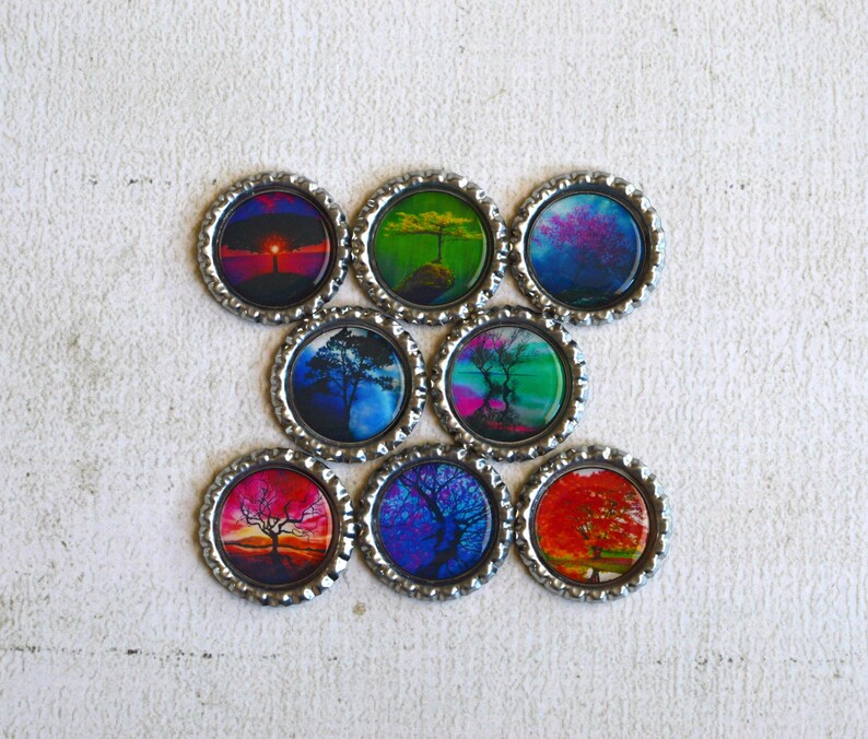 Tree Magnets Colorful Tree Decor Kitchen Magnets 8 Tree - Etsy