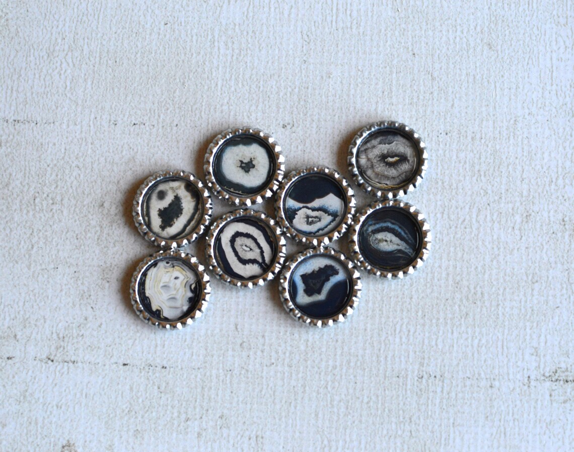 Agate, Geode Rock Bottlecap Magnets- Black and White Decor- Agate ...