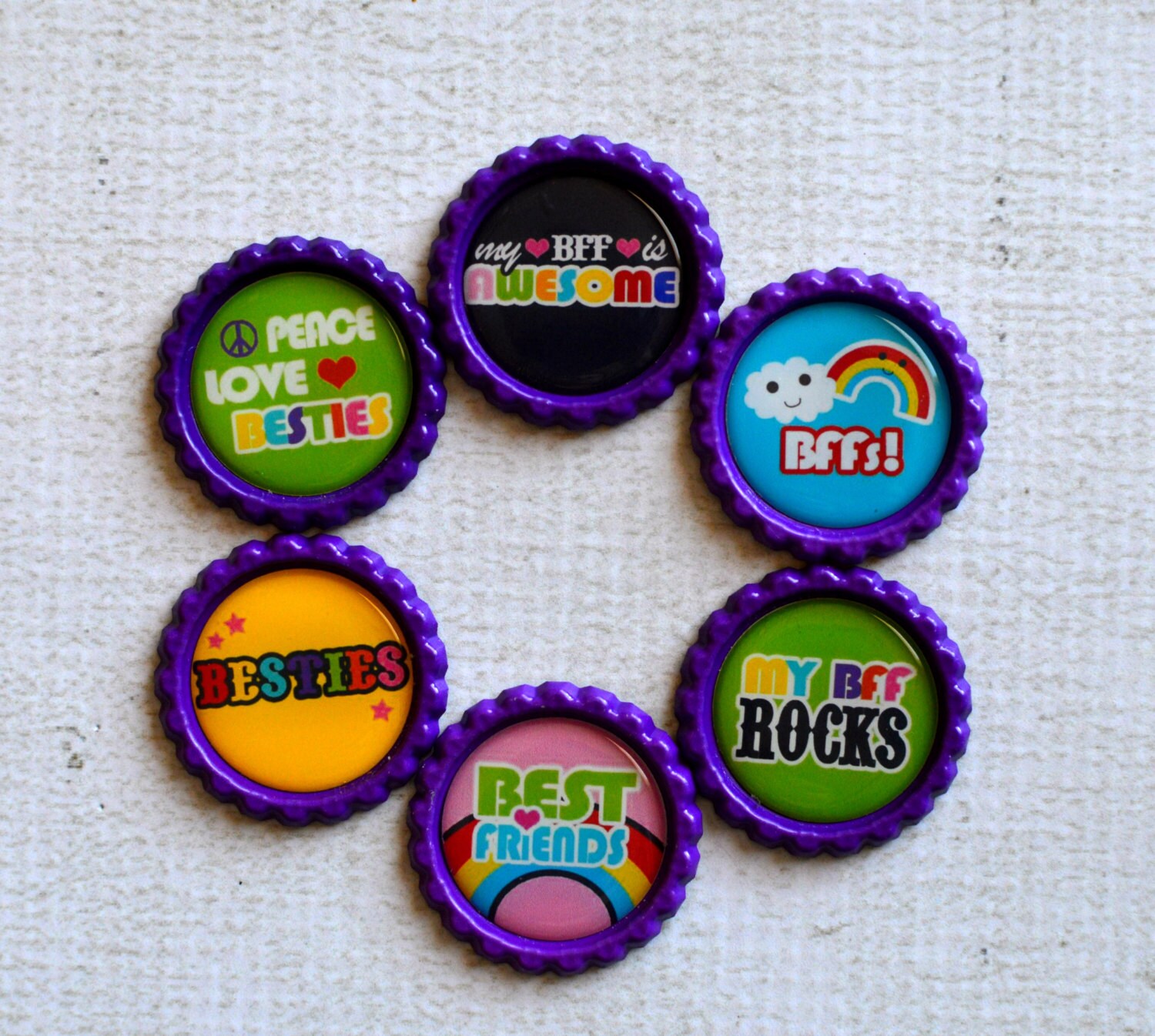 Best Friend Magnets- BFF Bottlecap Magnets- Kawaii Friendship Magnets ...