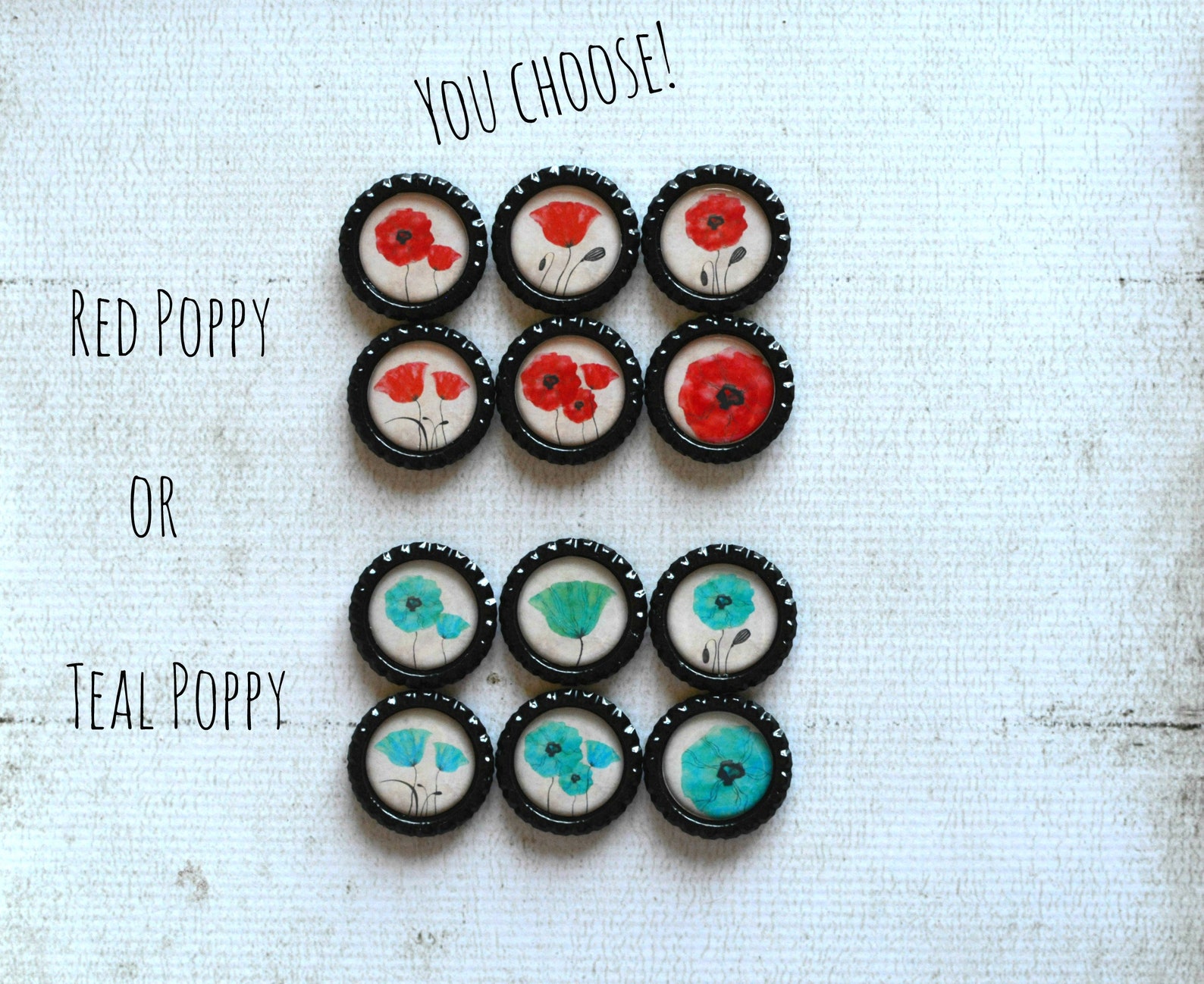 Poppy Bottlecap Magnets You Choose Red or Teal Poppy Magnets - Etsy