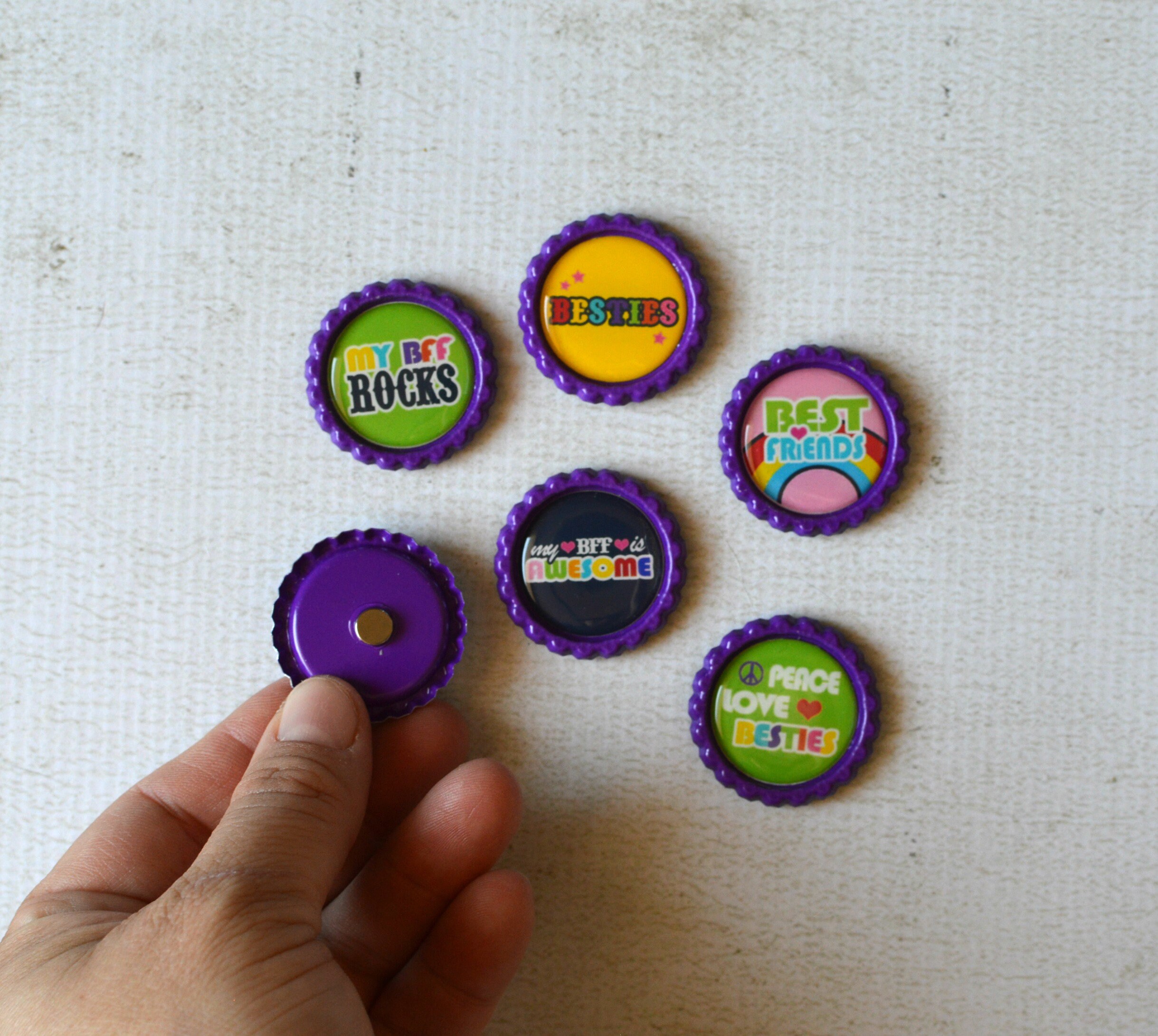 Best Friend Magnets- BFF Bottlecap Magnets- Kawaii Friendship Magnets ...