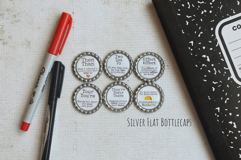 Grammar Correction Bottlecap Magnets- Gift for Writer, Teacher, Friend ...