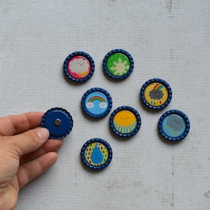 Weather Bottlecap Magnets- Learning Gift- Homeschool- Weather Seasons ...