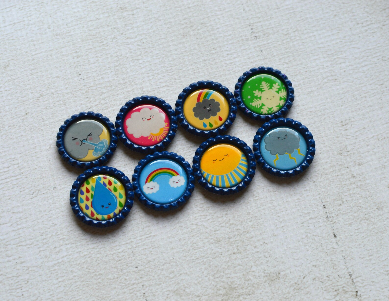 Weather Bottlecap Magnets- Learning Gift- Homeschool- Weather Seasons ...