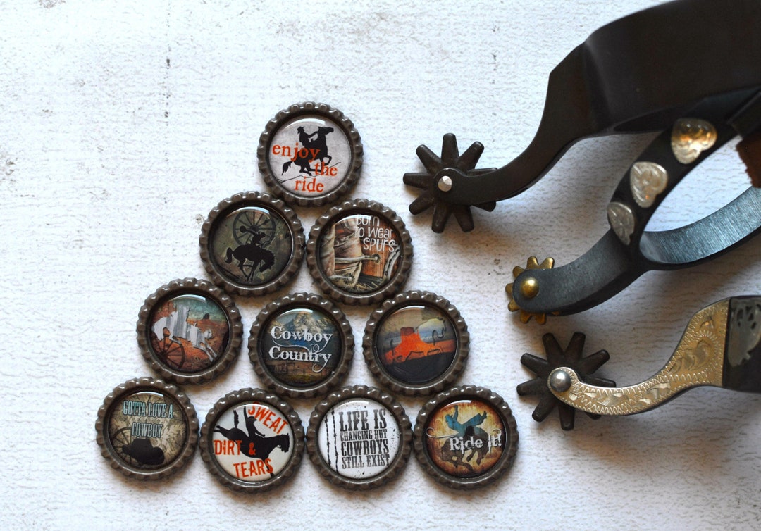 Cowboy Bottlecap Magnets- Western Cowboy Decor- Refrigerator Magnets ...