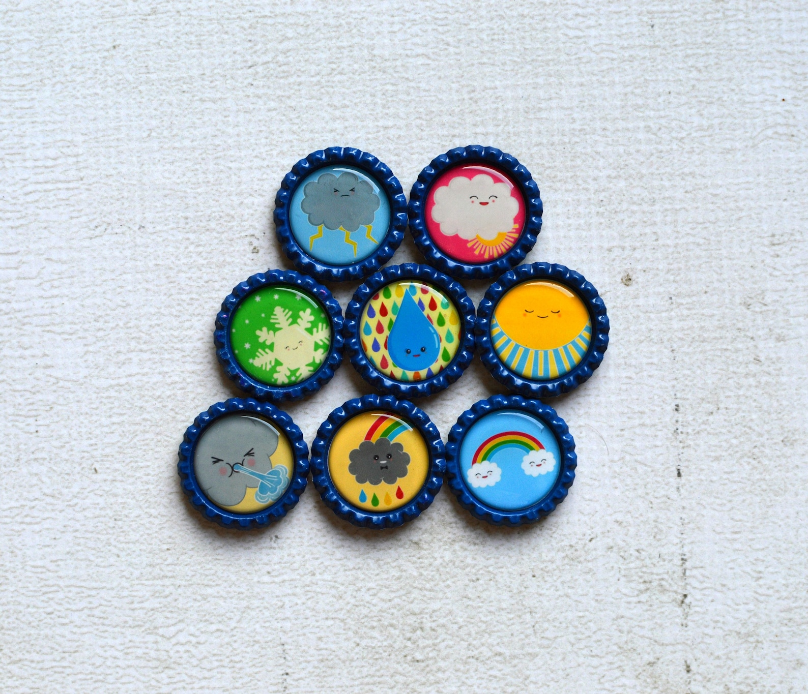Weather Bottlecap Magnets- Learning Gift- Homeschool- Weather Seasons ...