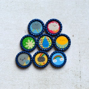 Weather Bottlecap Magnets- Learning Gift- Homeschool- Weather Seasons ...