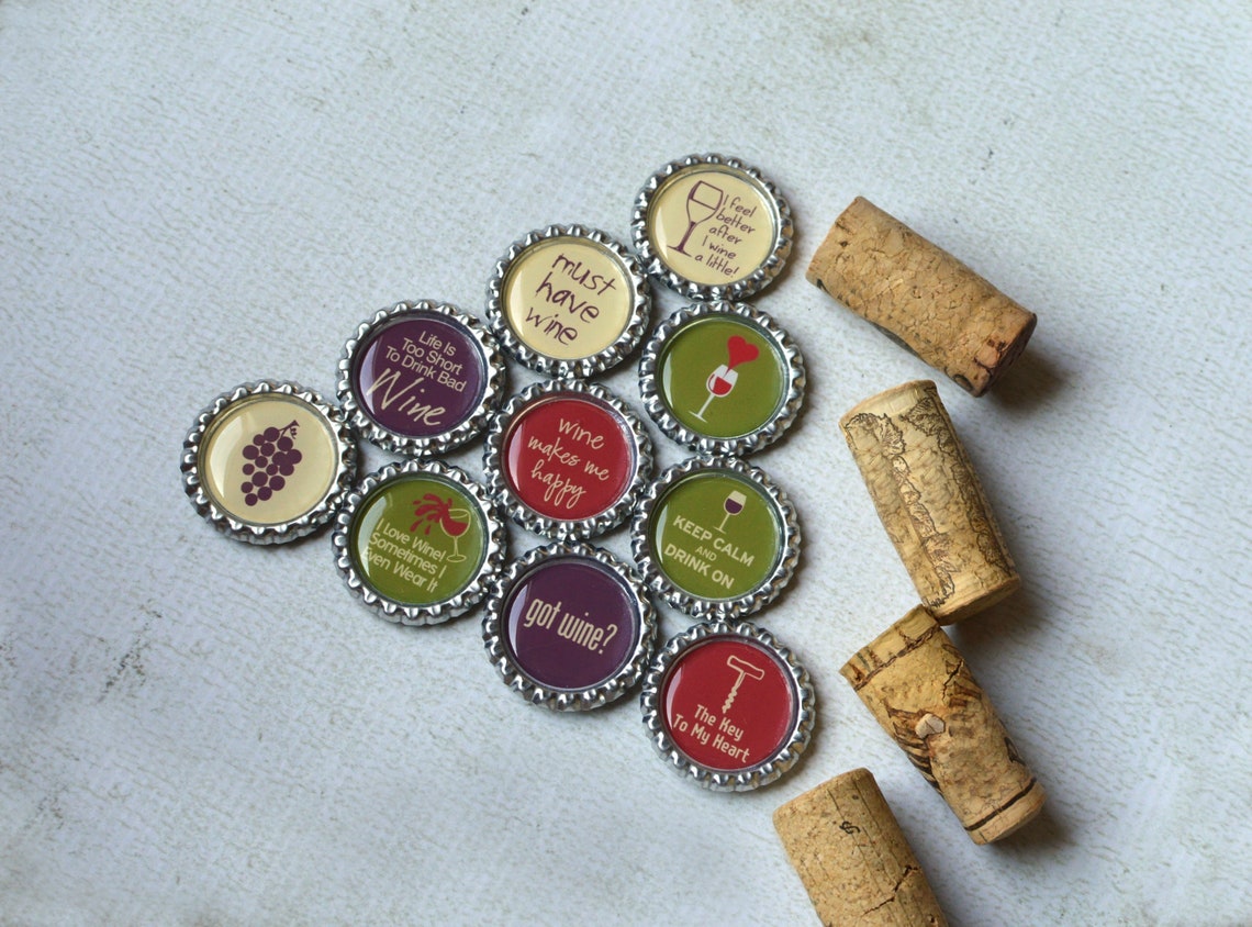 Wine Bottlecap Magnets- Kitchen Magnets- Funny Wine Gift- Wine Decor ...