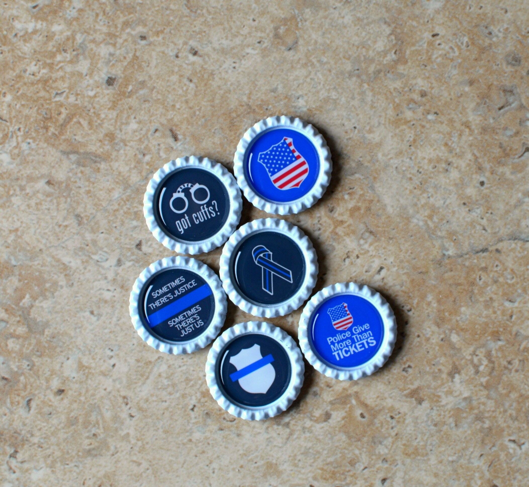 Police Support Magnets Thin Blue Line Bottlecap Magnets | Etsy