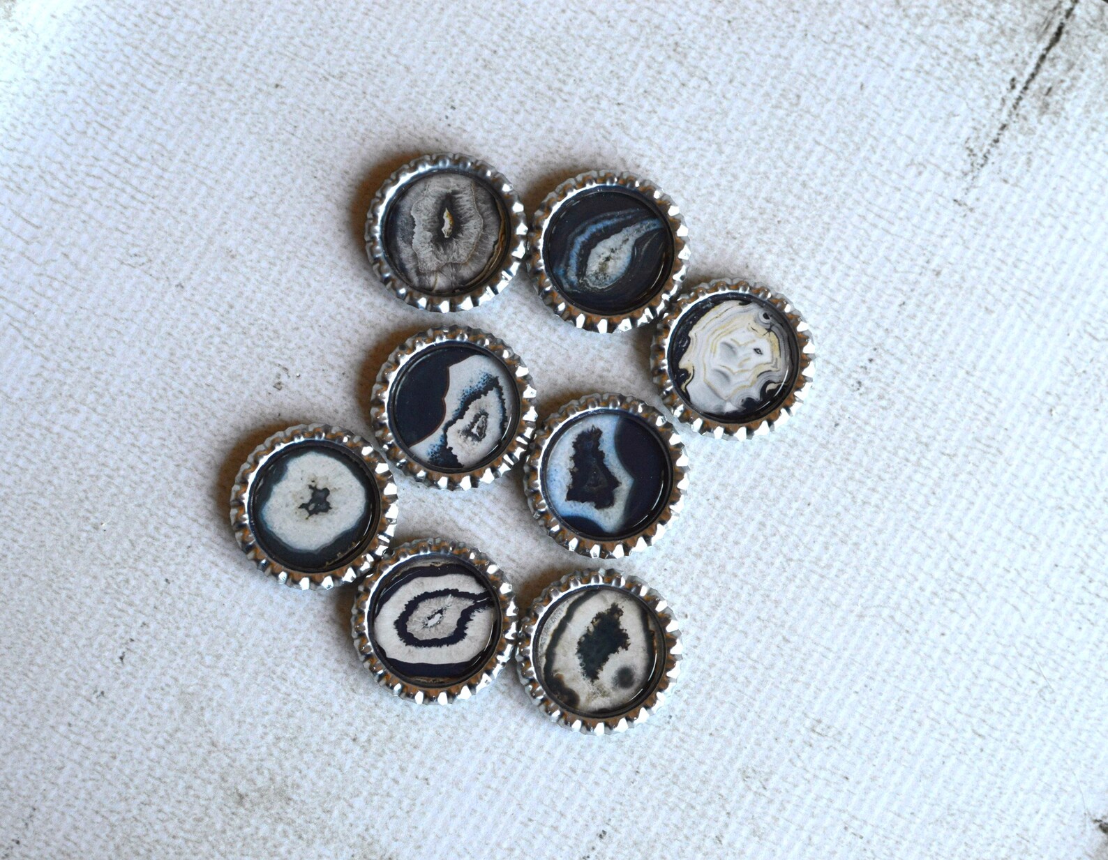 Agate, Geode Rock Bottlecap Magnets- Black and White Decor- Agate ...