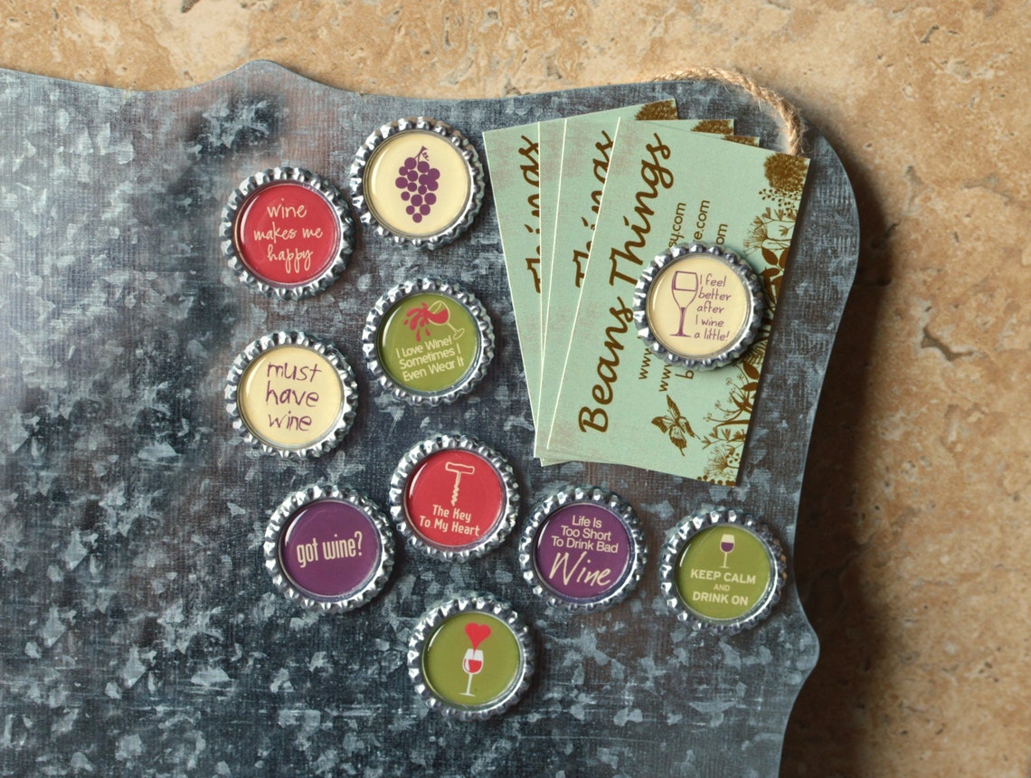 Wine Bottlecap Magnets- Kitchen Magnets- Funny Wine Gift- Wine Decor ...