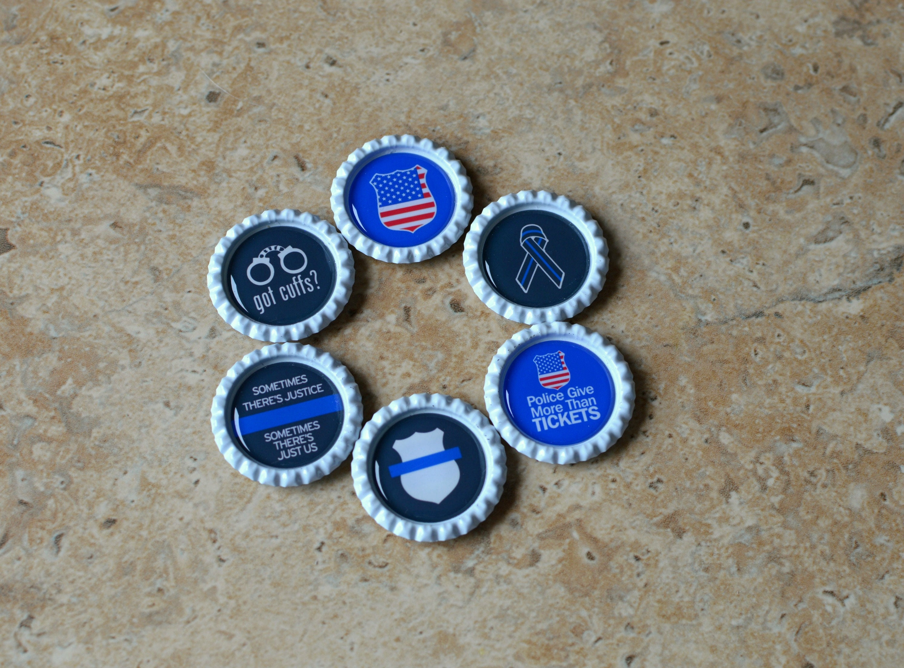 Police Support Magnets Thin Blue Line Bottlecap Magnets | Etsy