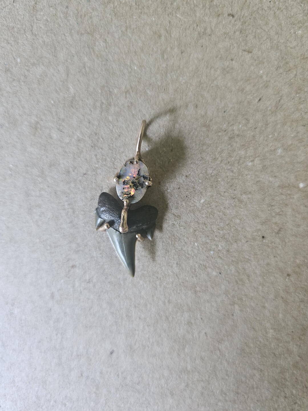14k Rose Gold Shark Tooth and Pink Fire Opal Pendant - Etsy
