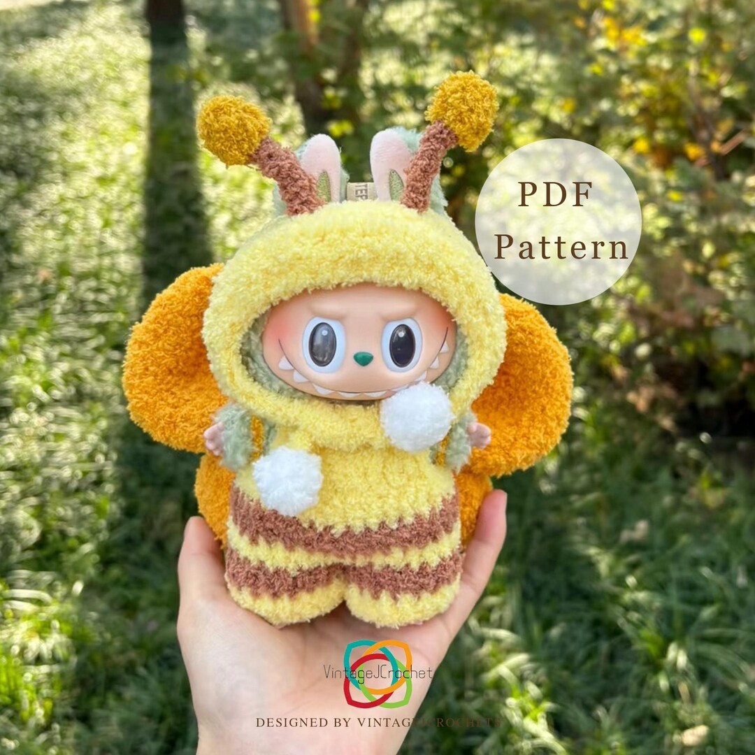 Labubu Bee Crochet Outfit Pattern – Amigurumi Doll Costume PDF – Cute ...