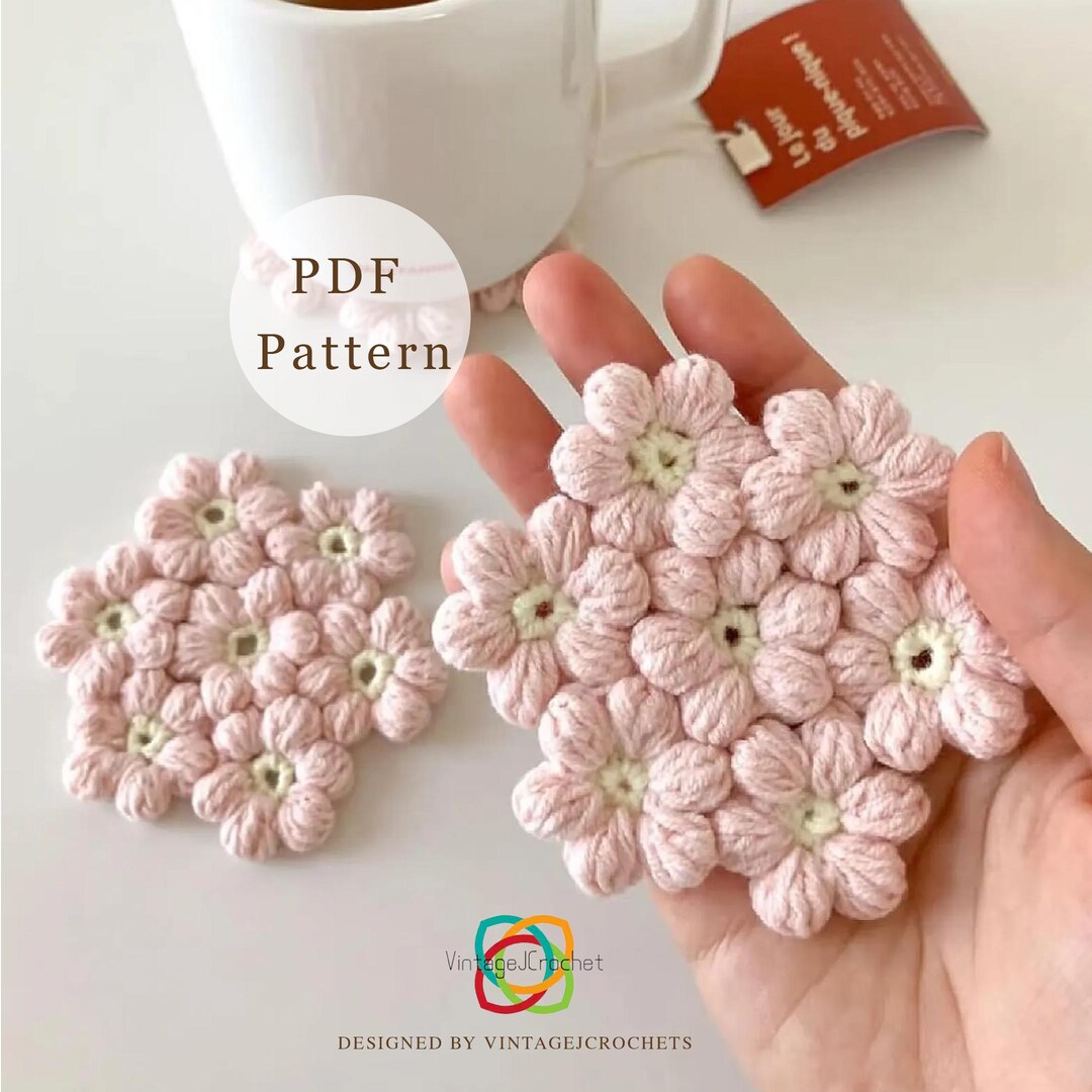 CROCHET PATTERN - Puff Flower Coaster Crochet Pattern, Flower Crochet ...