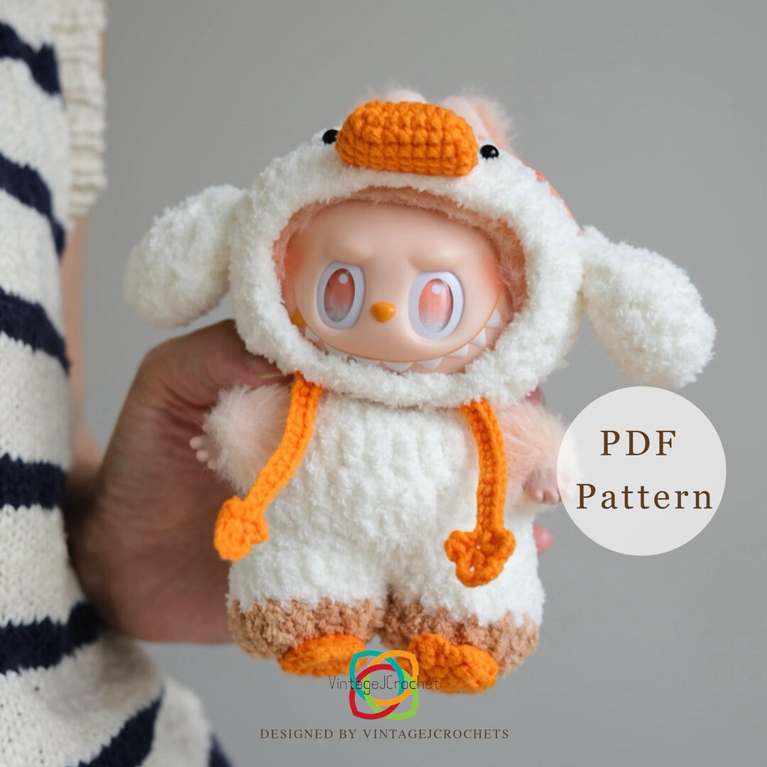 Padrão de roupa de crochê de pato Labubu – Fantasia de boneca amigurumi ...