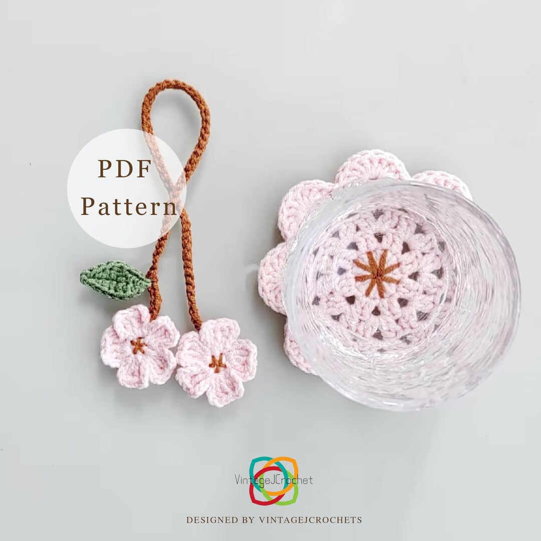 Sakura Coaster and Charm Crochet Pattern - Cherry Blossoms Flower ...