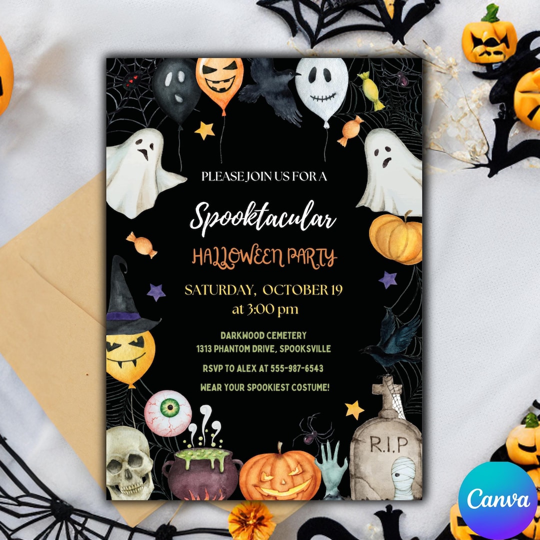 Editable Halloween Invitation, Spooky Party Invite, Halloween Birthday ...