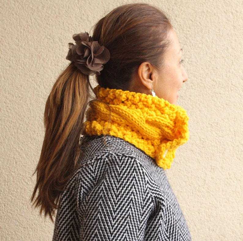 Yellow Cable Cowl, Autumn Chunky Knit Cowl, Neck Warmers, Scarf With ...