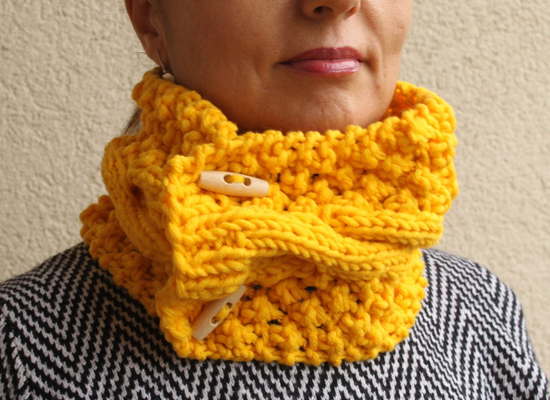 Yellow Cable Cowl, Autumn Chunky Knit Cowl, Neck Warmers, Scarf With ...
