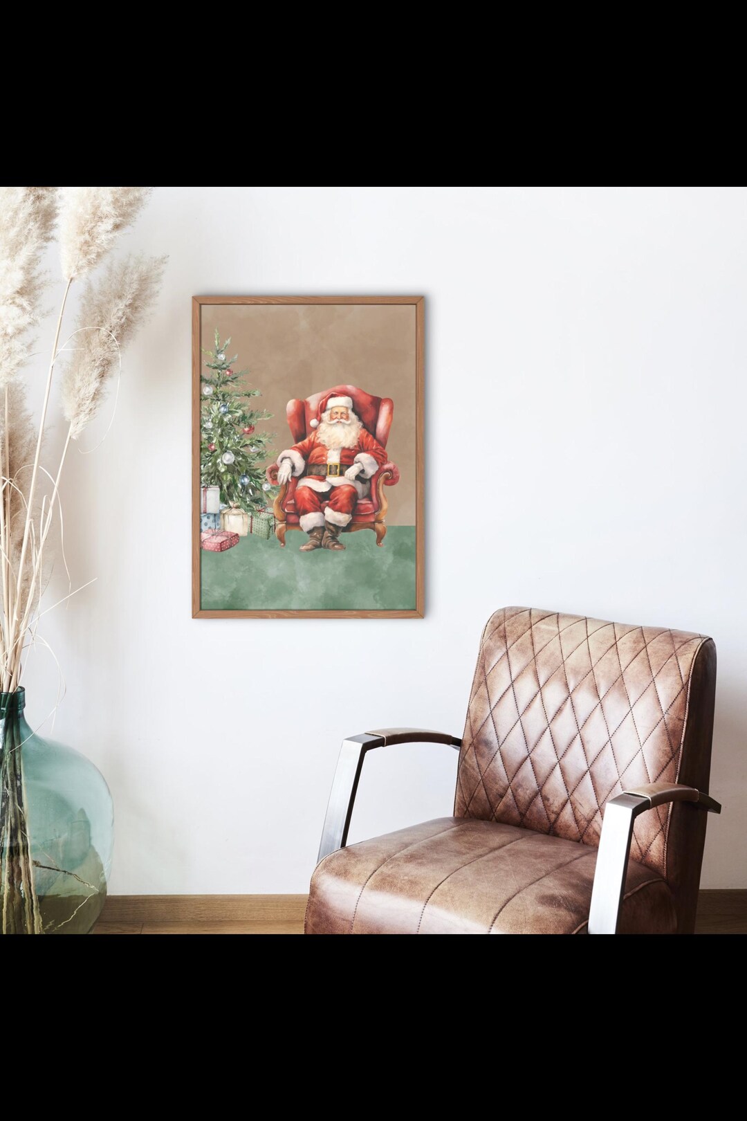 Santa Claus in Chair Wall Art, Christmas Tree Wall Print, Santa Claus ...