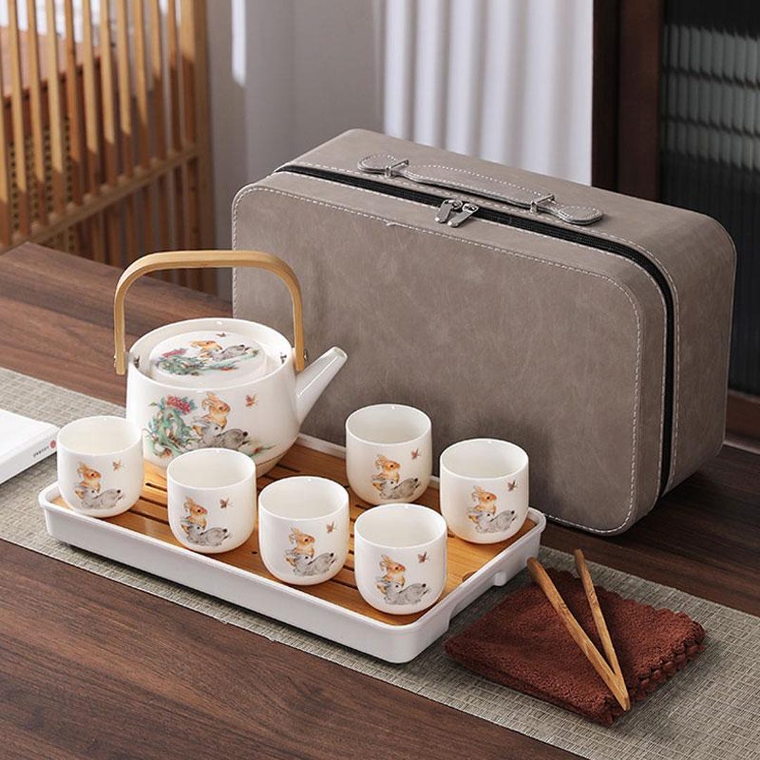 White Jade Porcelain Tea Set Simple Tea Set Portable Tea Set Tea Party ...