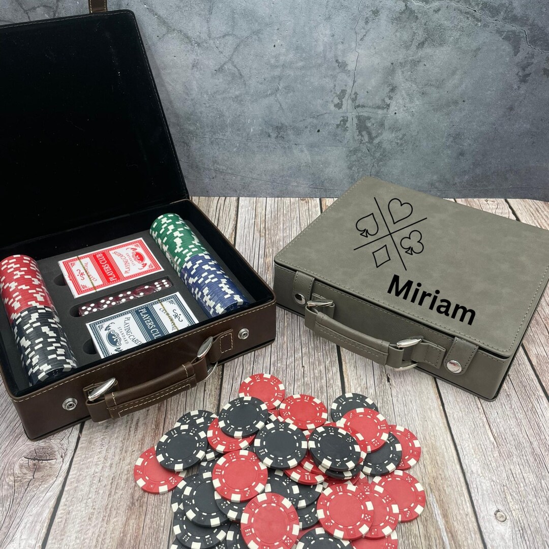 Custom Leather Poker and Chips Set, Leather Engraved Poker Set ...