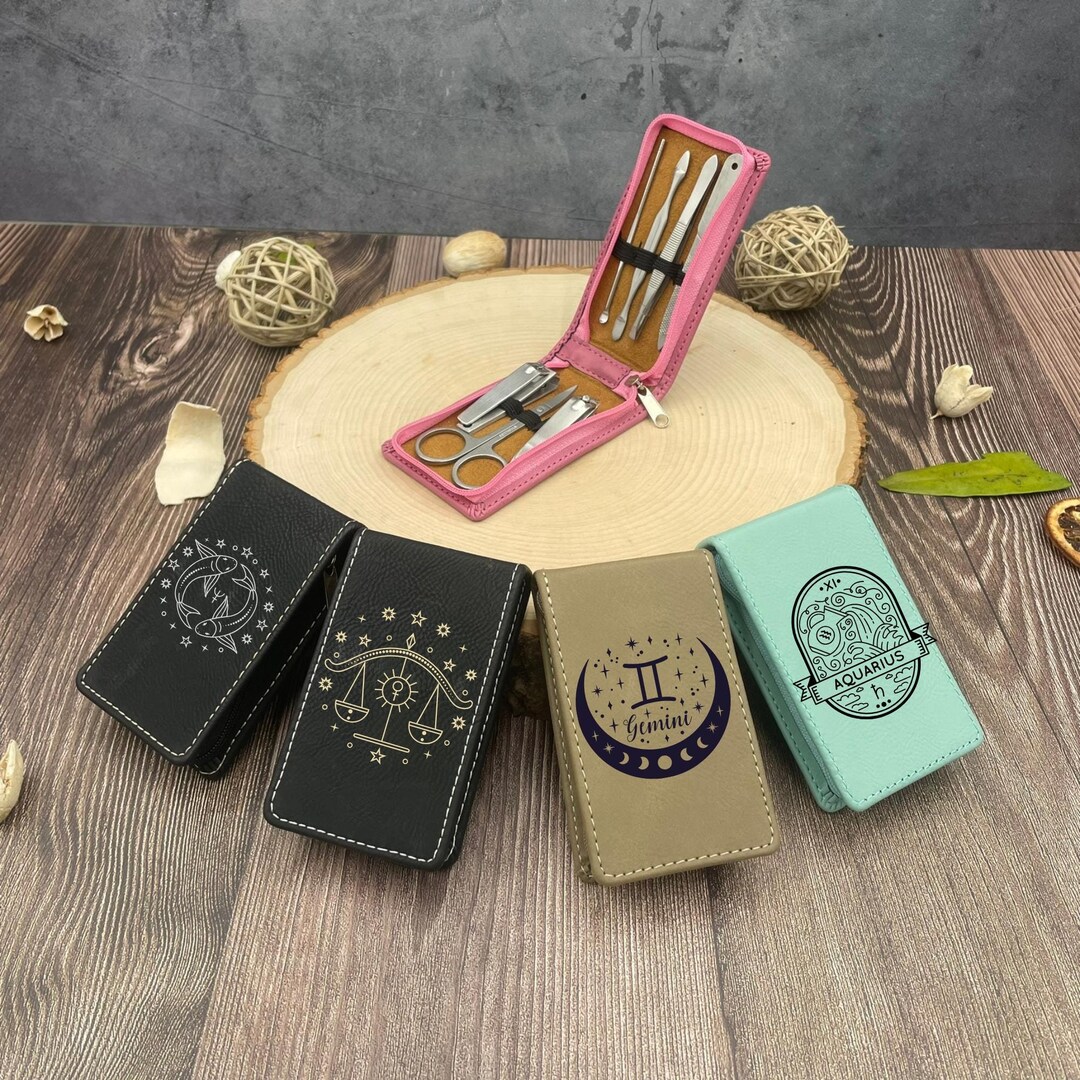 Personalized Zodiac Engraved Leather Manicure Set, Custom Travel Nail ...