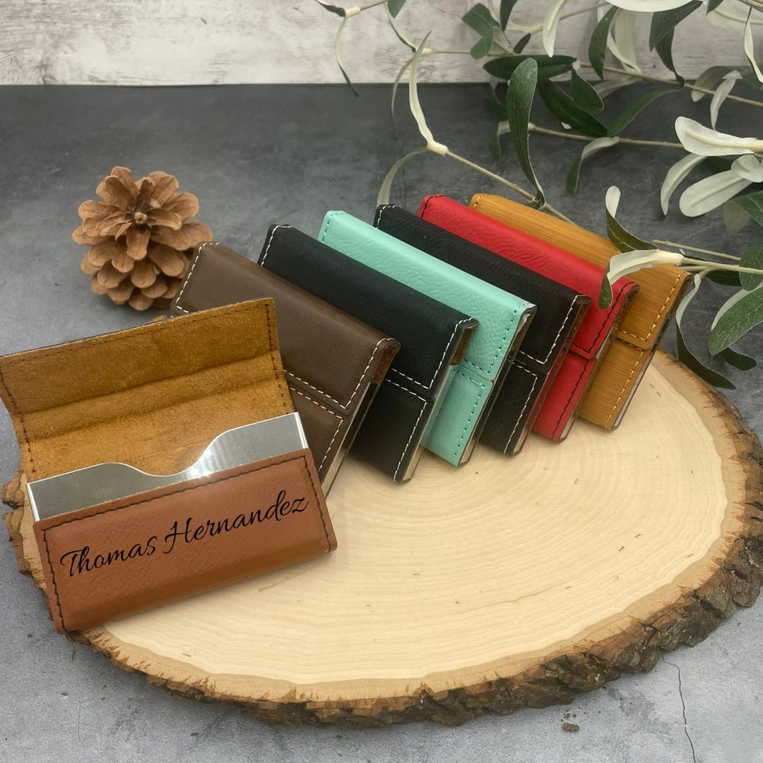 Personalized Leather Business Card Holder, Custom Engraved Leather Card ...