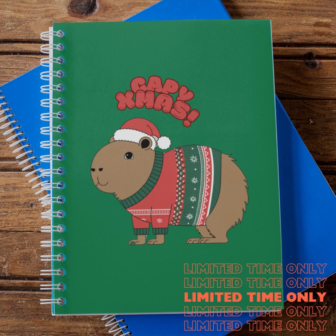 Capybara Christmas Spiral Notebook Ruled Line, Cute Holiday Capy ...