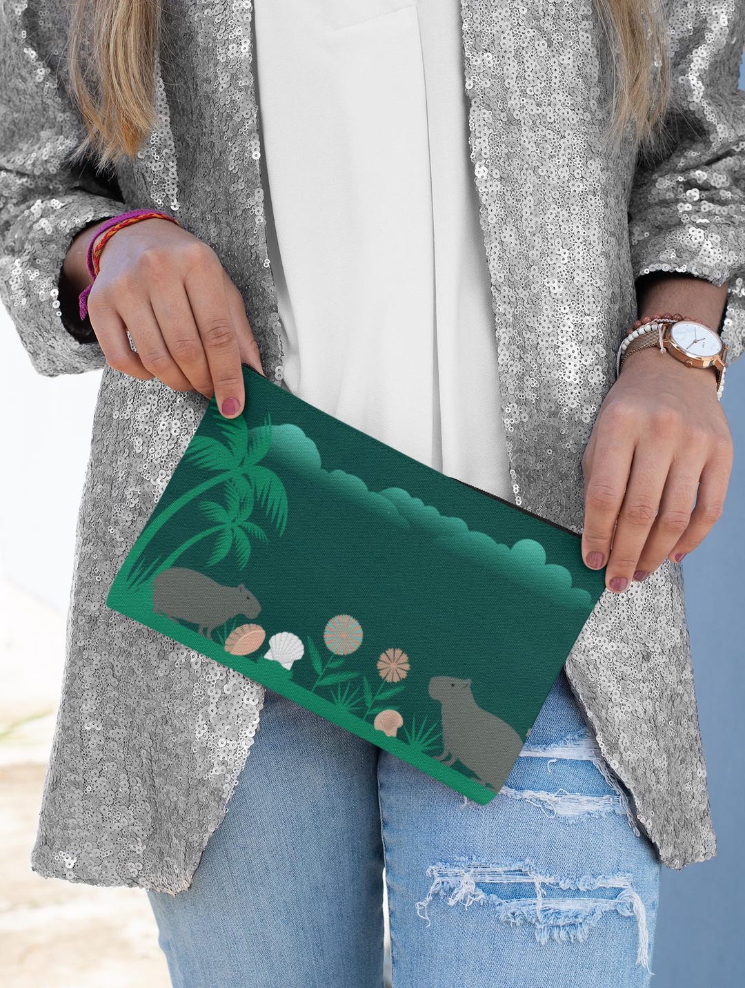 Flower Makeup Capybara Animal Palm Tree Design Bag |women’s Cosmetic ...